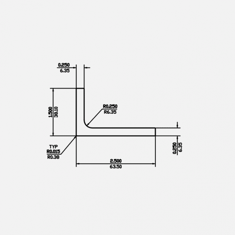 Angle RF 2 5 X 1 5 X 0 25 X 0 25 X 0 25 6061 T6 Mill Finish 20ft Angle RF 2 5 X 1 5 X 0 25 X 0 25 X 0 25 6061 T6 Mill Finish 20ft