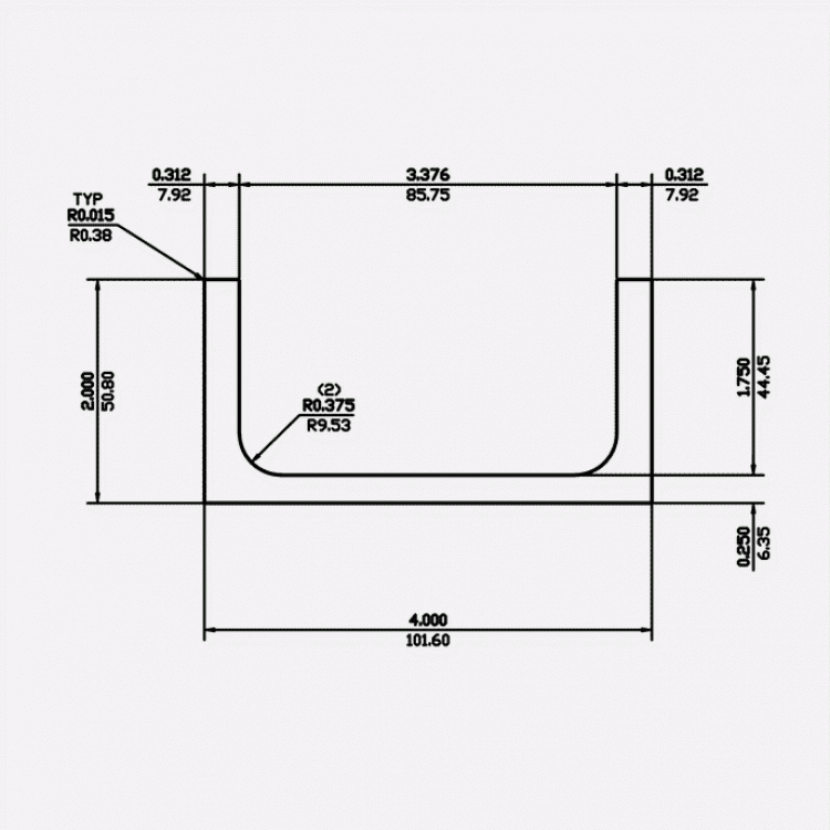 Channel RF 4 X 2 X 0.312 X 0.25 X 0.375 6061-T6 Mill Finish 20ft